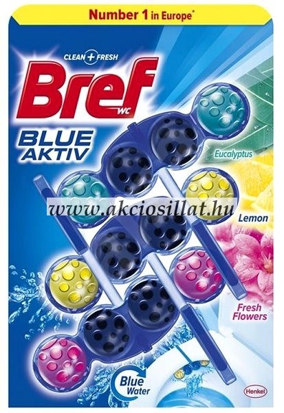 Bref Blue Aktiv Eucalyptus, Lemon, Fresh Flowers WC-frissítő 3x50g - O